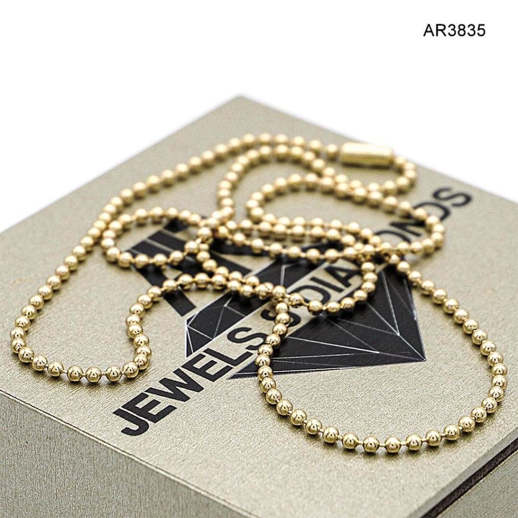 Lantisor inox cu bilute, placat cu Aur 24K, AR3835, 60cm - Bijuterii Aur